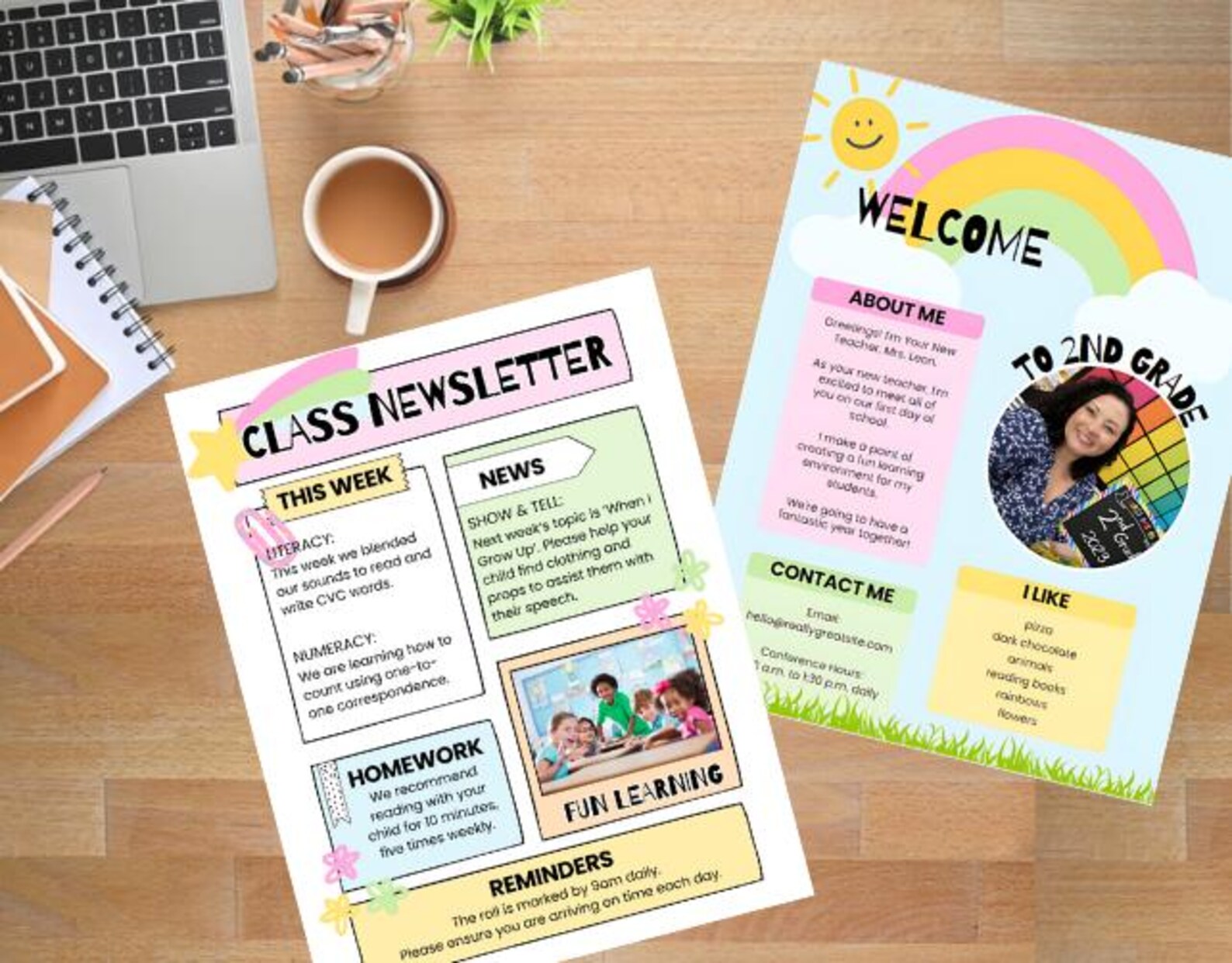 Back to School Cute Rainbow Meet the Teacher and Class Newsletter ...