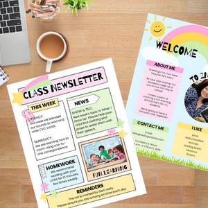 Back to School Cute Rainbow Meet the Teacher and Class Newsletter ...