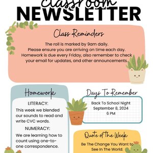 Back to School Boho Succulent Meet the Teacher and Class Newsletter ...