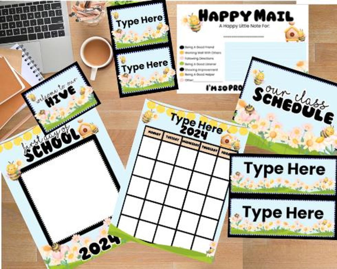 Back to School Bee Calendar Happy Mail, Welcome Tags, Labels & Schedule ...