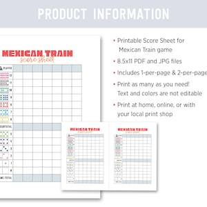 Mexican Train Scorecards - Printable Dominoes Game Score Sheets ...
