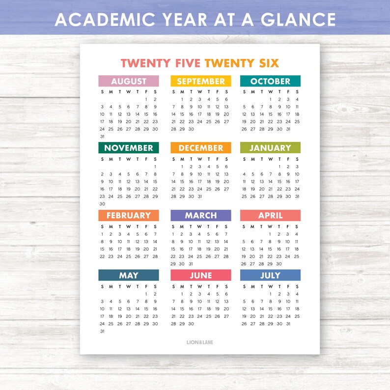 Printable School Calendar 2025-26 Academic Calendar Set - Lined Boxes ...