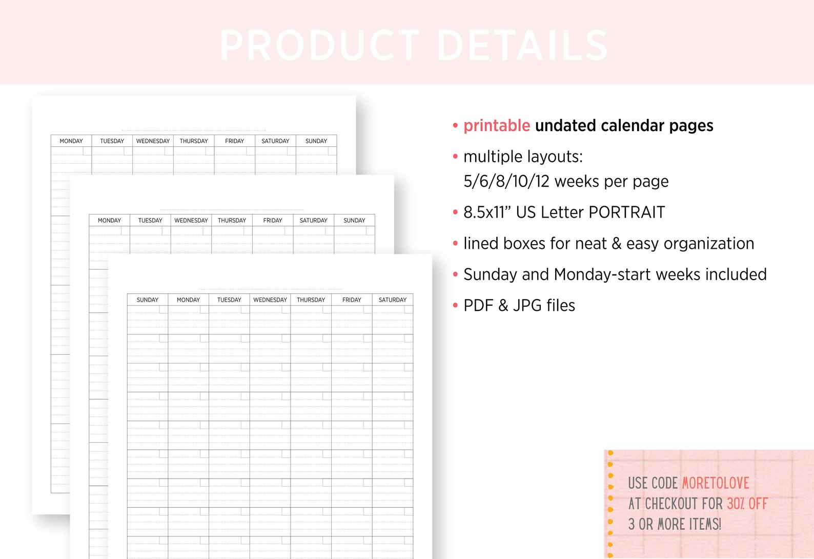 Printable Undated Calendar - Blank Printable Calendar With Lines - 5 ...