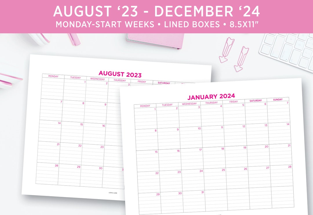 Printable Pink 2024 Calendar Monday-to-sunday Weeks 23-24 - Etsy UK