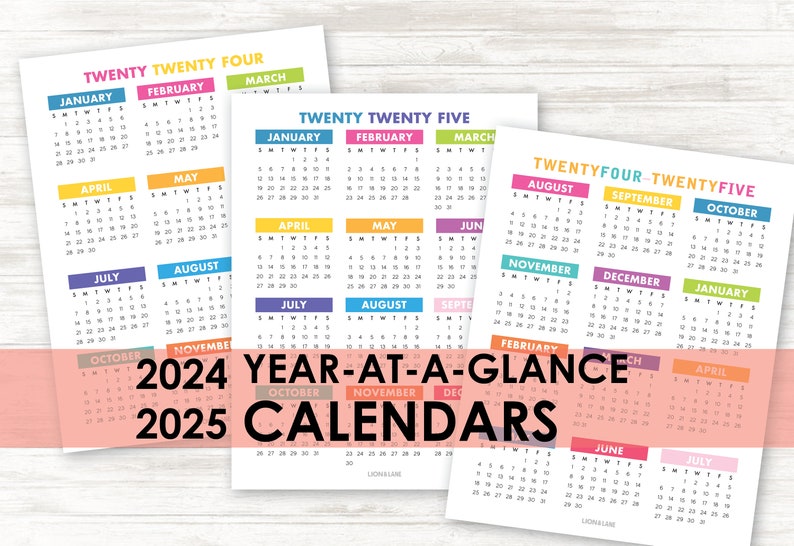 Printable Year at a Glance Calendars 2024, 2025, and 24-25 Academic ...