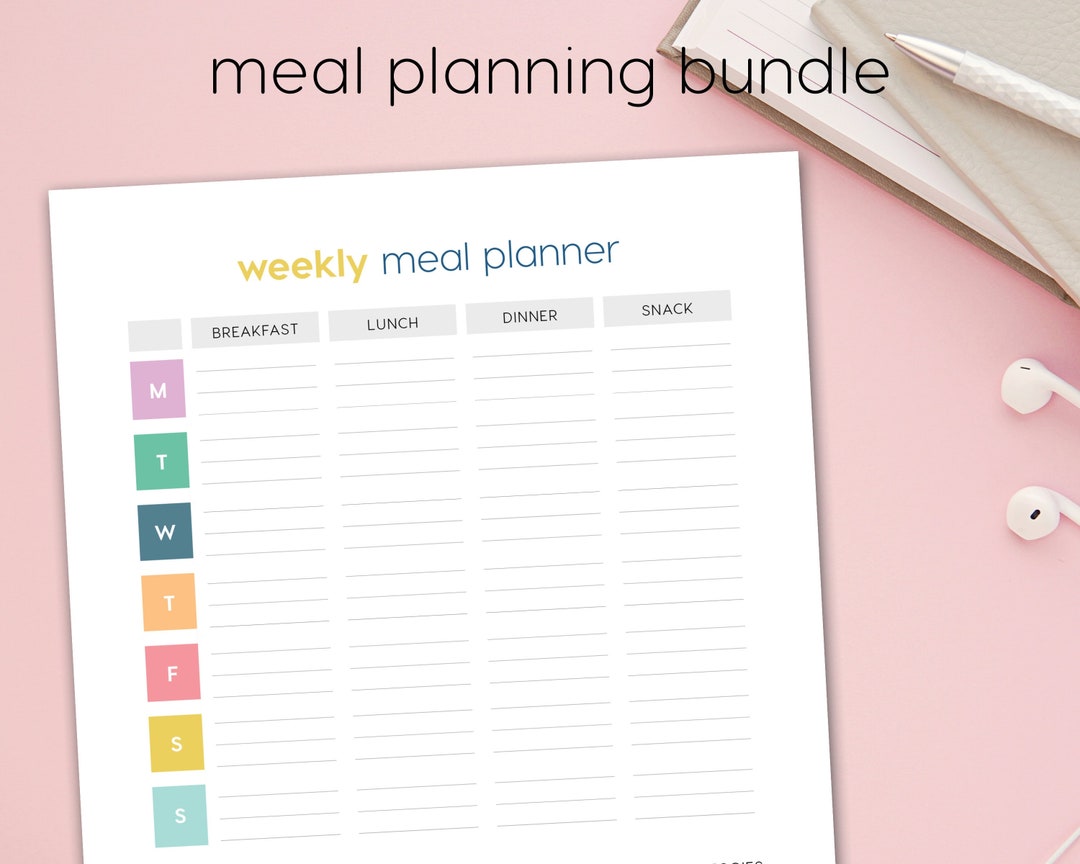 Colorful Printable Menu Planner Bundle - Weekly Meal Planner ...
