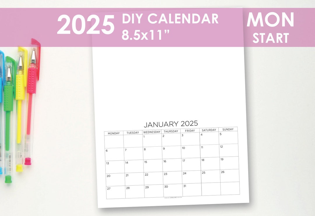 Printable Calendar for DIY - 2025 - 8.5x11 - Calendar With Boxes ...