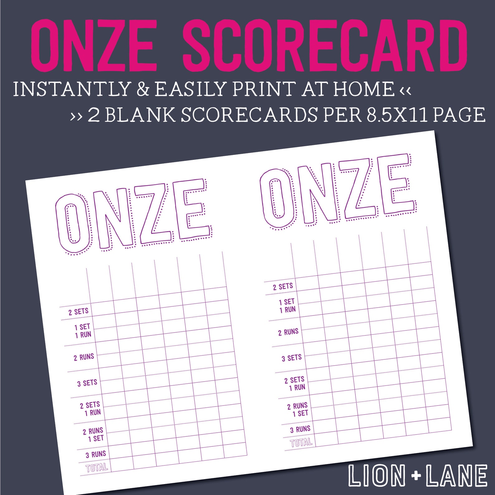 ONZE Scorecards - Printable Score Sheets - Instant Download Onze Card ...