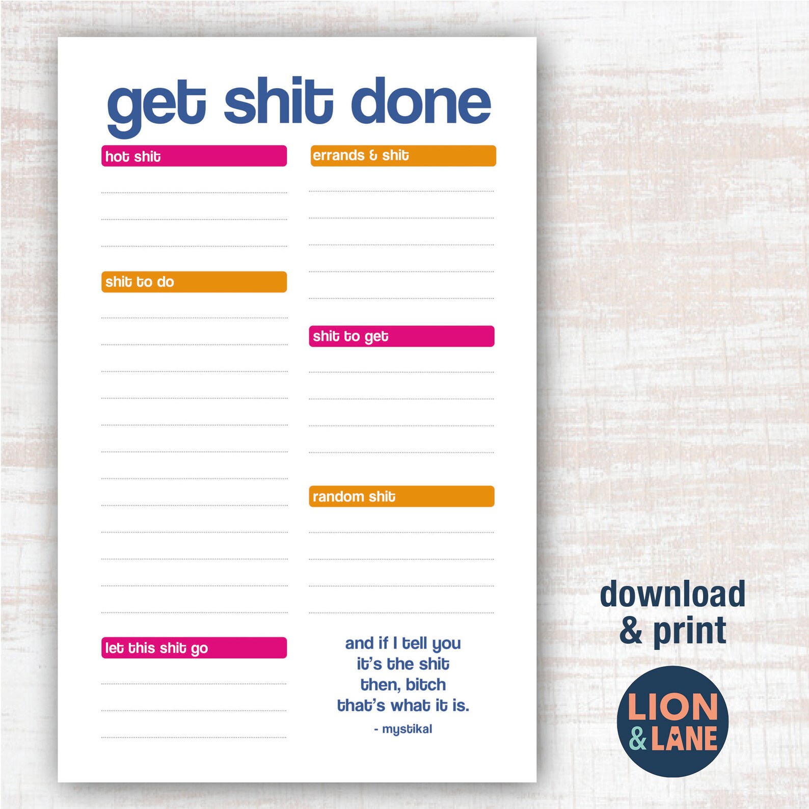 Printable to Do List - Get Shit Done - Shit List - Funny Printable 5 ...