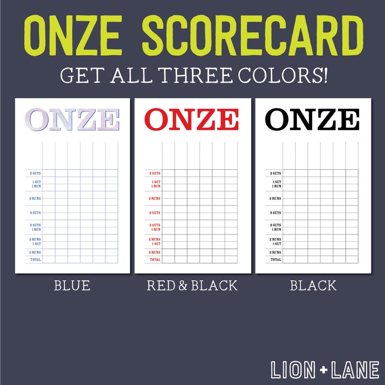 ONZE Scorecards - Printable Score Sheets - Instant Download Onze Card ...