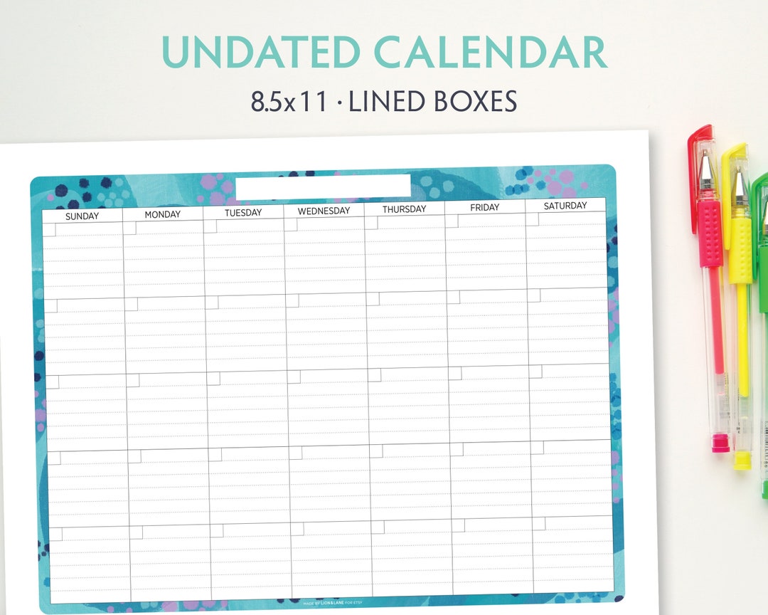 Printable Monthly Calendar - Undated Colorful Printable Calendar With ...