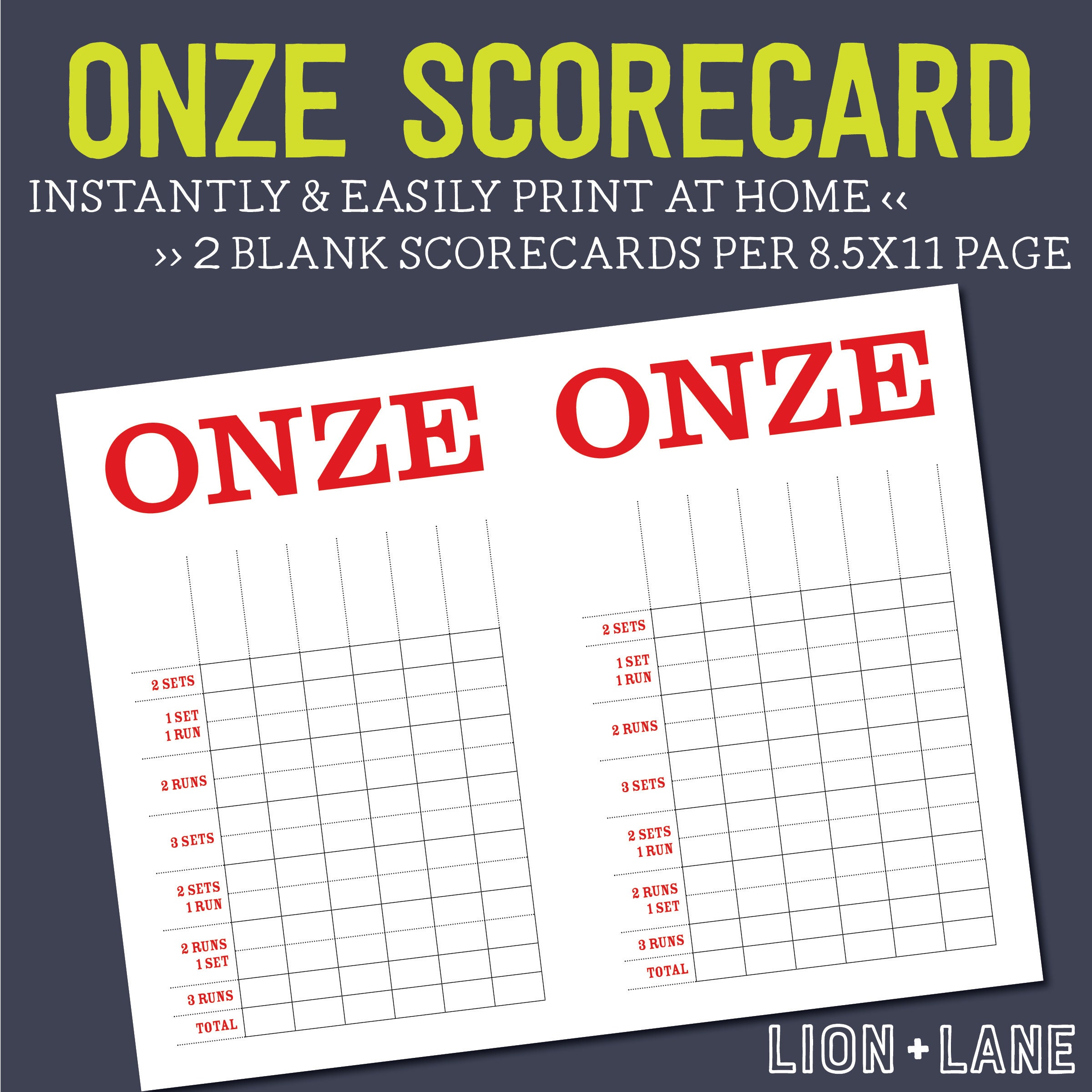 ONZE Scorecards - Printable Score Sheets - Instant Download Onze Card ...