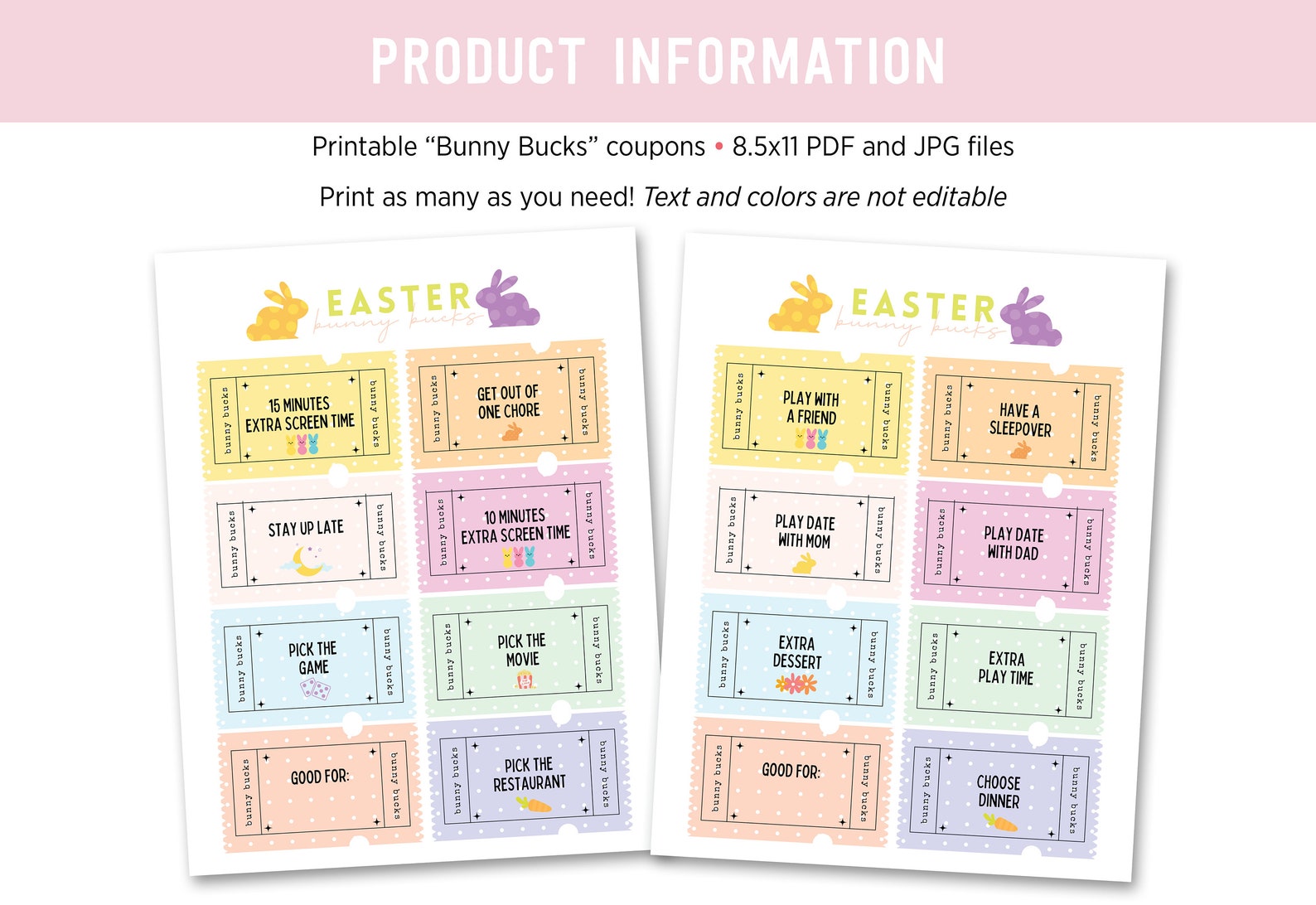 Bunny Bucks - Easter Egg Coupons - Vouchers for Kids - Easter Basket ...