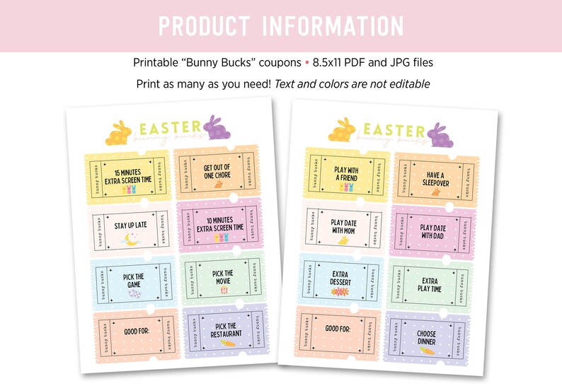 Bunny Bucks - Easter Egg Coupons - Vouchers for Kids - Easter Basket ...
