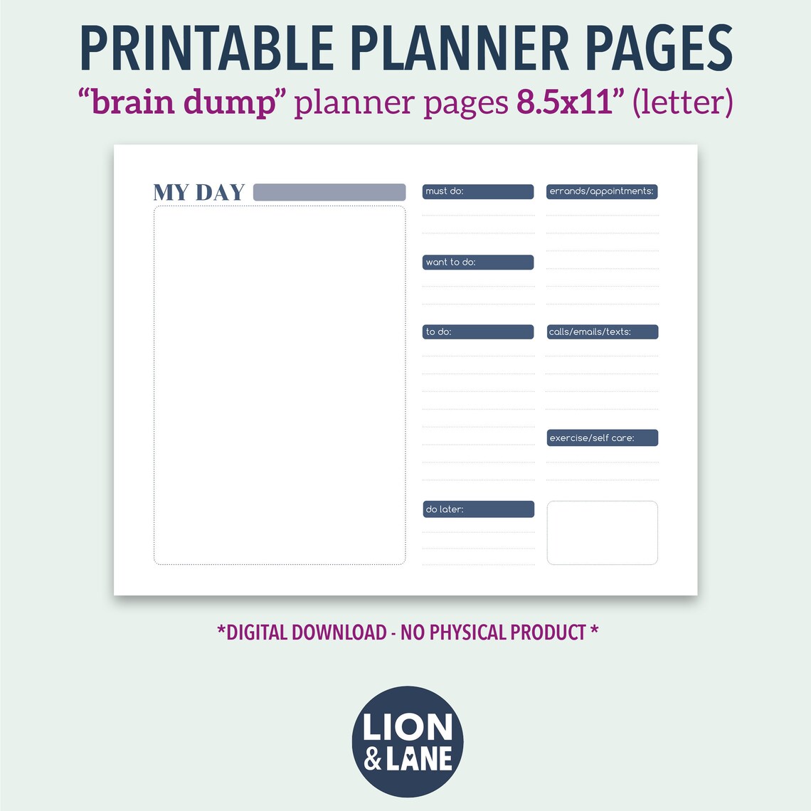 Brain Dump Printable Planner Pages Daily Weekly Monthly to - Etsy