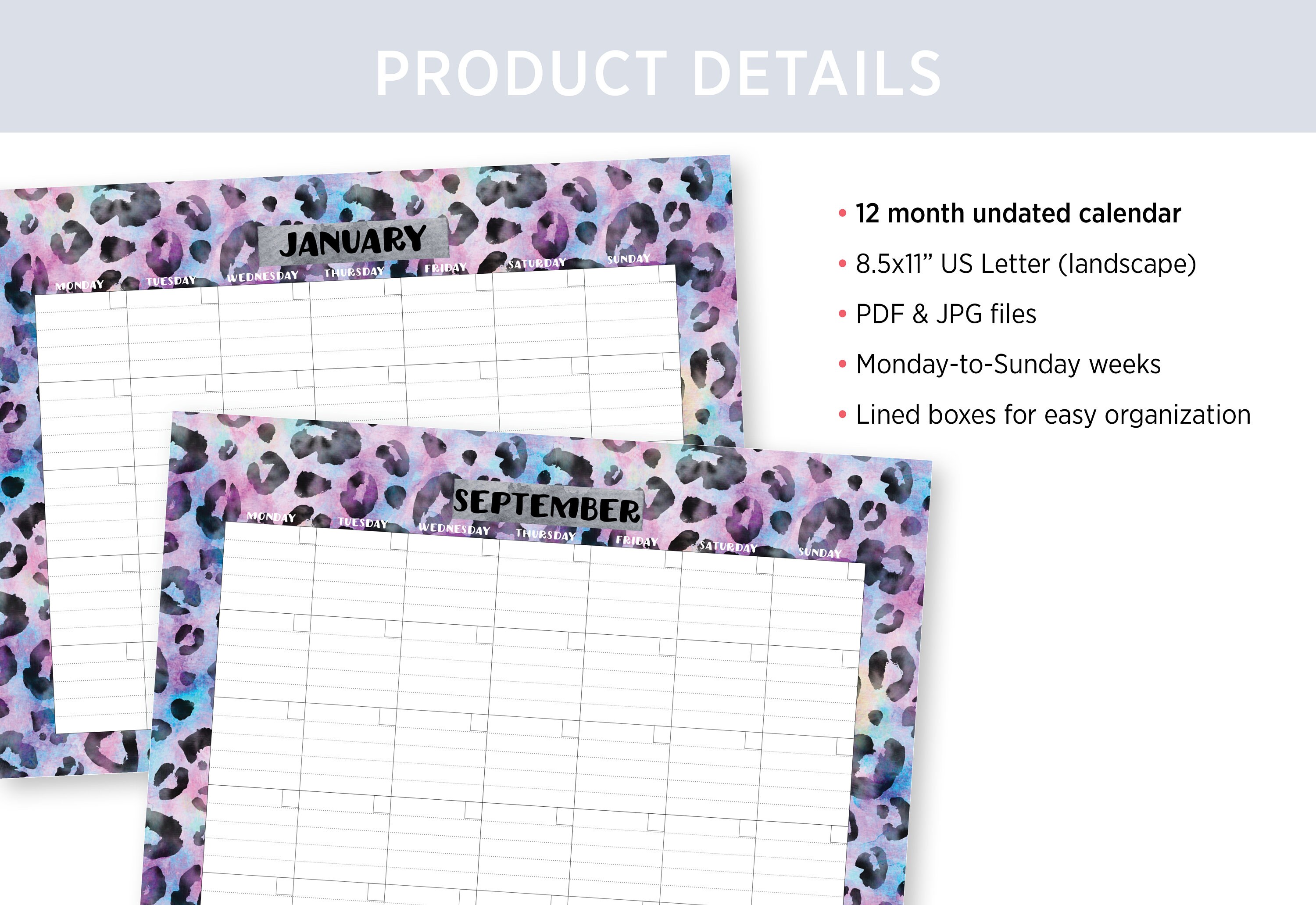 Blank Monthly Printable Calendar - Perpetual Undated Printable Calendar ...