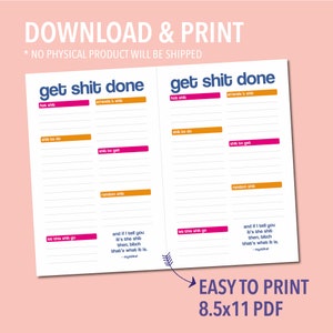 Printable to Do List - Get Shit Done - Shit List - Funny Printable 5 ...
