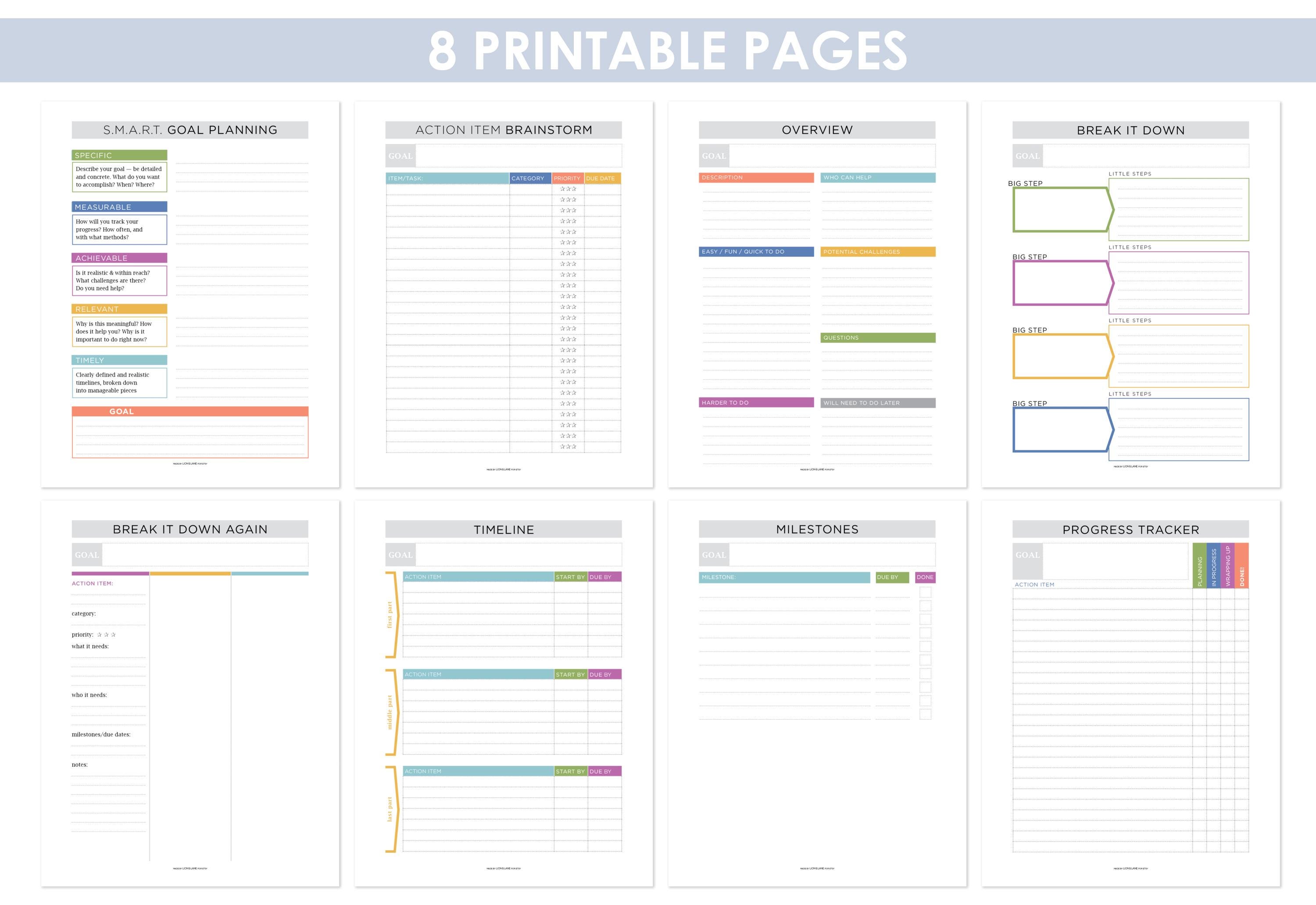 Printable SMART Goal Setting - Colorful Goal Tracking - Goal Planning ...
