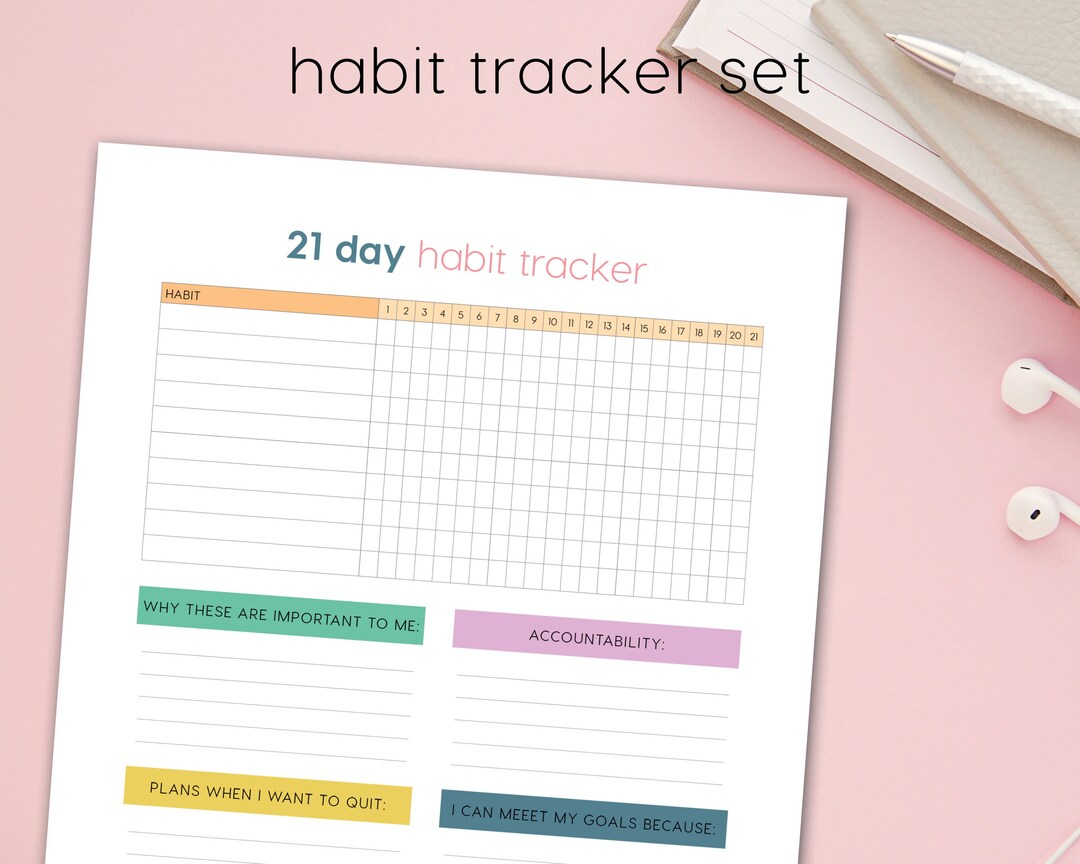 Colorful Habit Tracker Printable Set - Habit Tracker Bundle - Monthly ...
