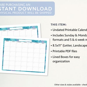 Printable Monthly Calendar - Undated Colorful Printable Calendar With ...