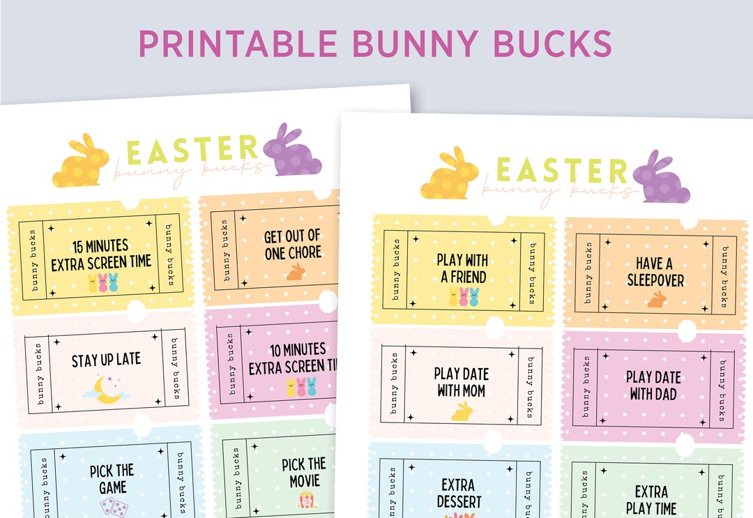 Bunny Bucks - Easter Egg Coupons - Vouchers for Kids - Easter Basket ...