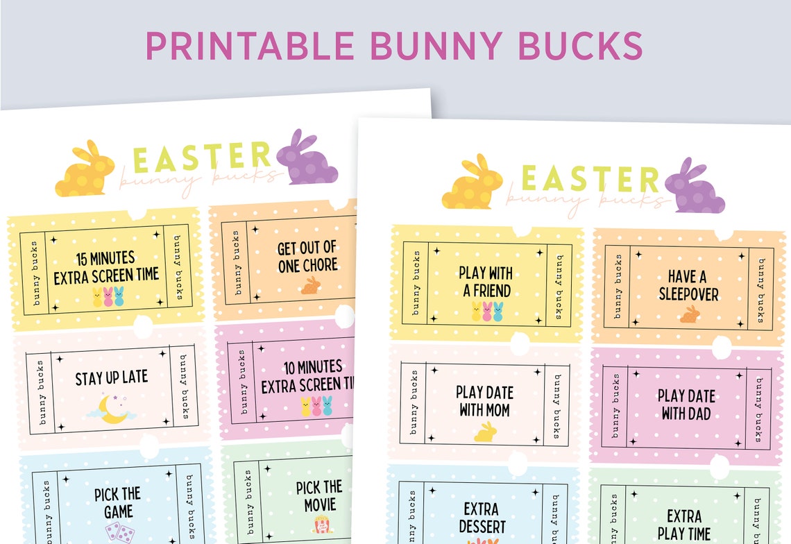 Bunny Bucks - Easter Egg Coupons - Vouchers for Kids - Easter Basket ...