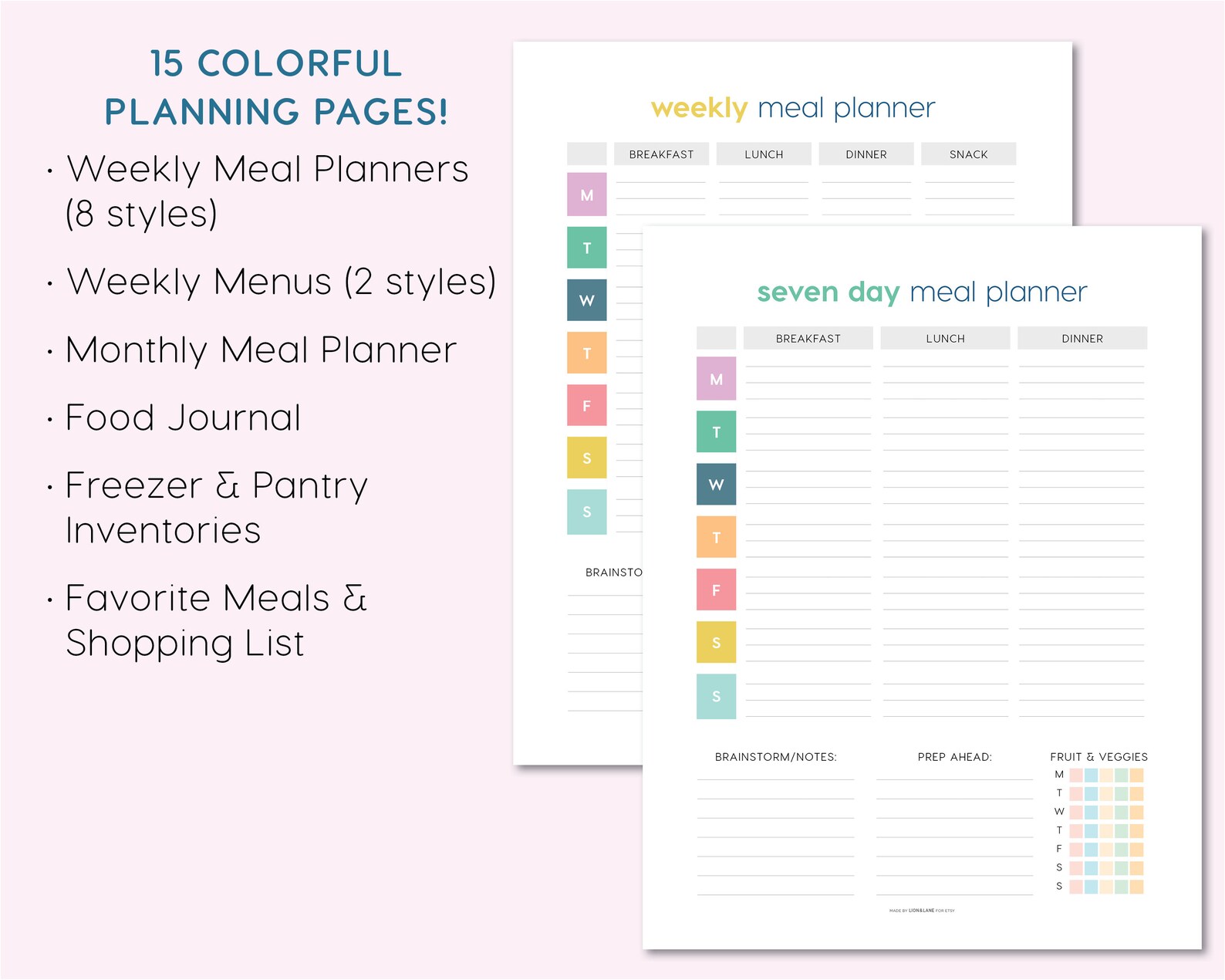 Colorful Printable Menu Planner Bundle - Weekly Meal Planner ...