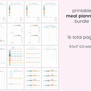 Colorful Printable Menu Planner Bundle - Weekly Meal Planner ...
