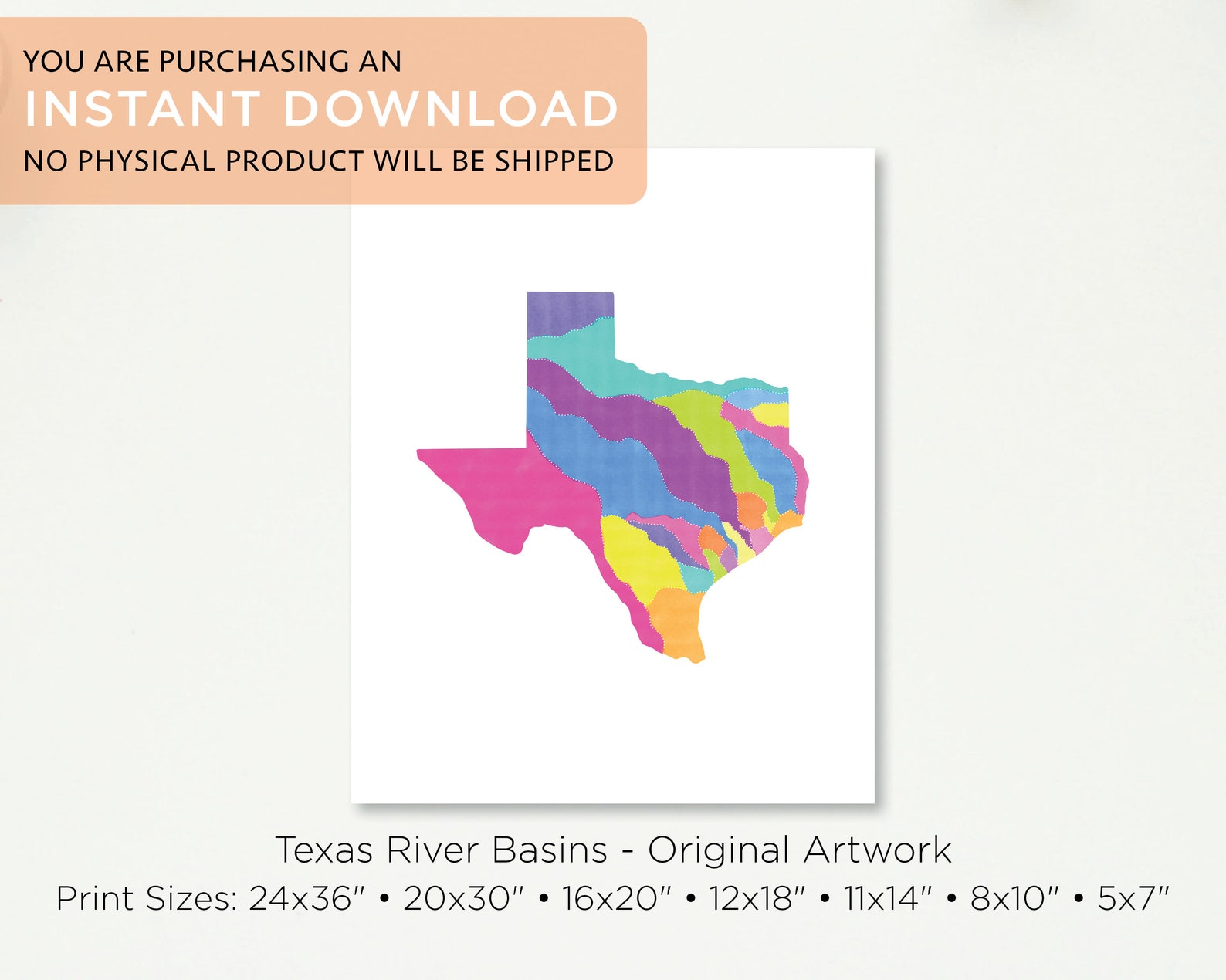 Texas River Basins - Printable Wall Art - Texas Printable Art - Poster ...