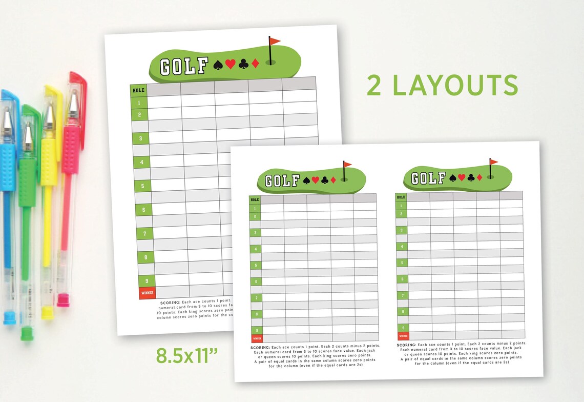 Printable Scorecards "golf" Card Game - Family Game Night Golf Game ...