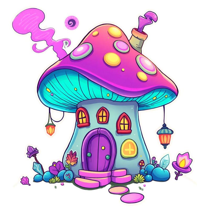 25 Trippy Mushroom House Stickers - Digital Fantasy Sticker Bundle ...