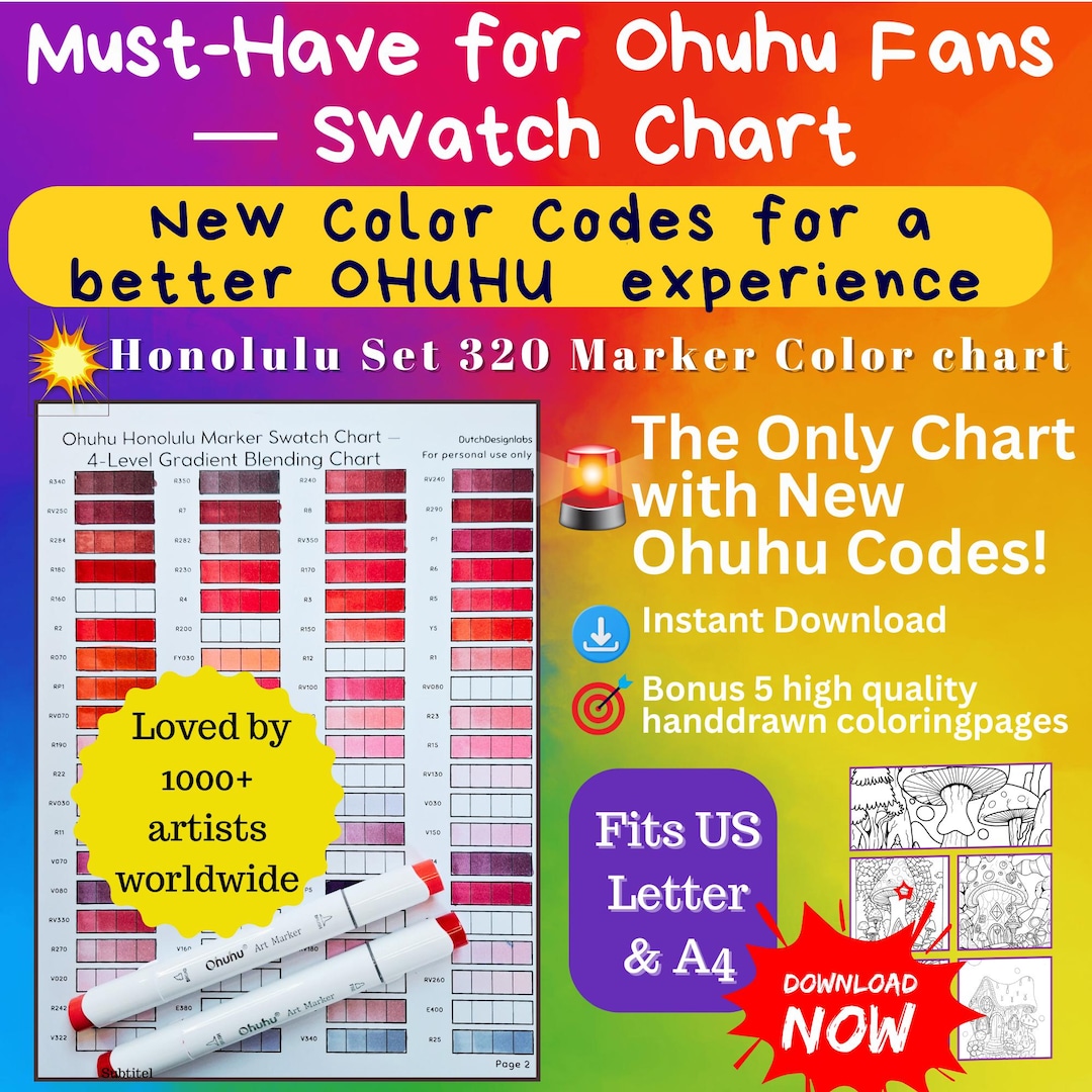 Ohuhu New Color Codes Swatch Chart – 320 Honolulu Marker Chart 2025 – 4 ...