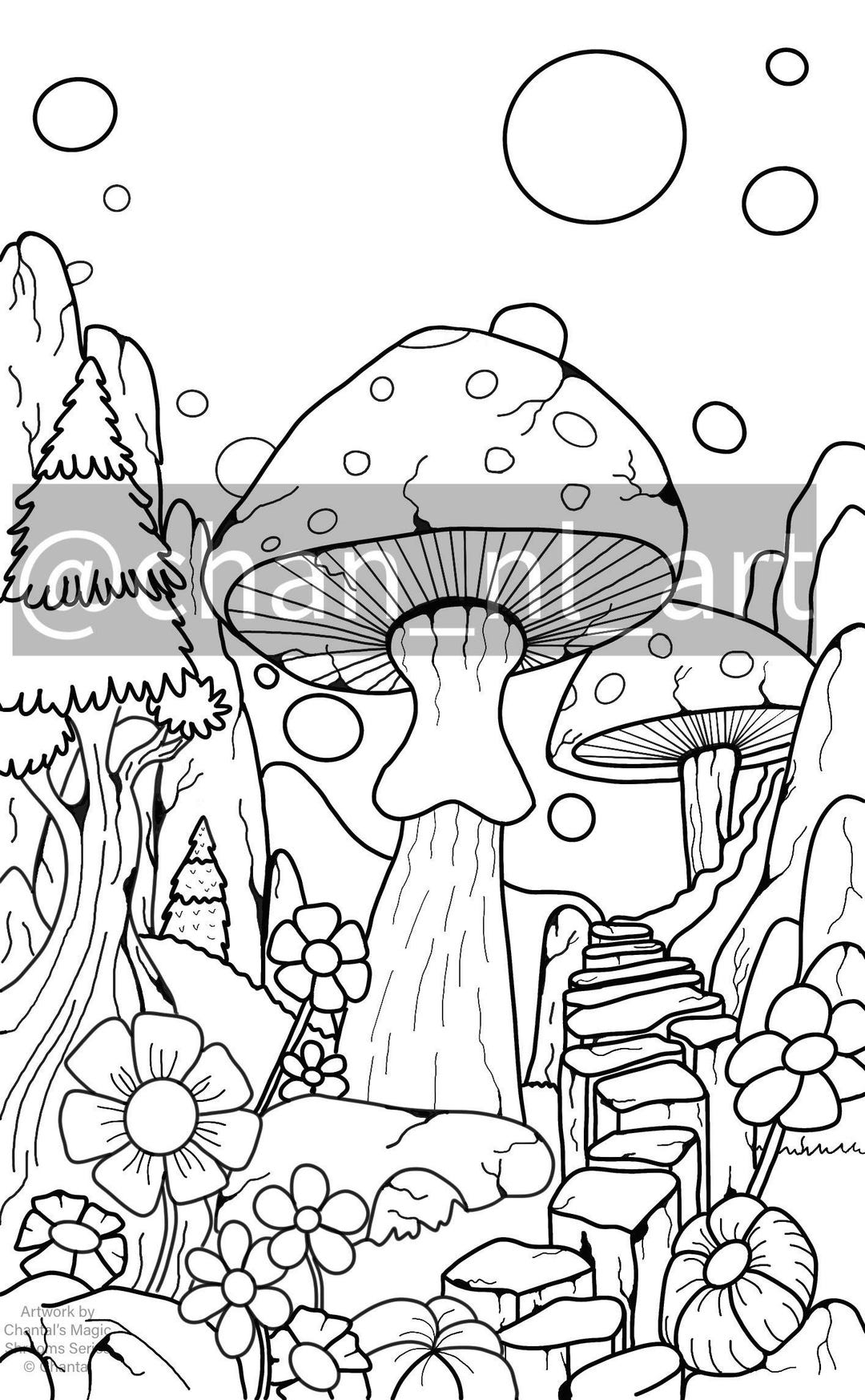 Whimsical Mushroom Forest Coloring Page Printable Coloring Sheet for ...