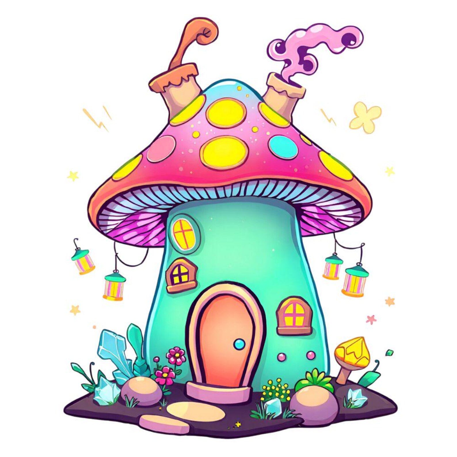 25 Trippy Mushroom House Stickers - Digital Fantasy Sticker Bundle ...