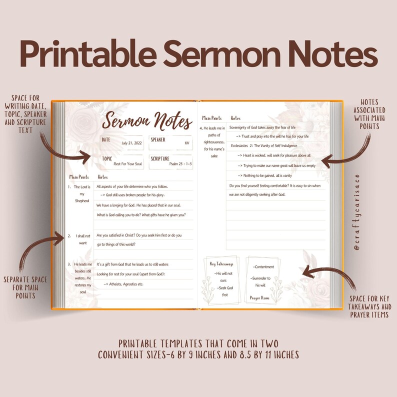 Printable Sermon Notes Template | Scripture Journal (digital Download ...