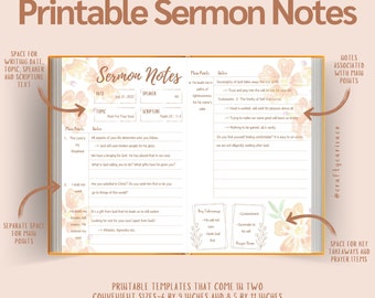Sermon Notes Template | Digital & Printable Sermon Notes | Church Notes ...