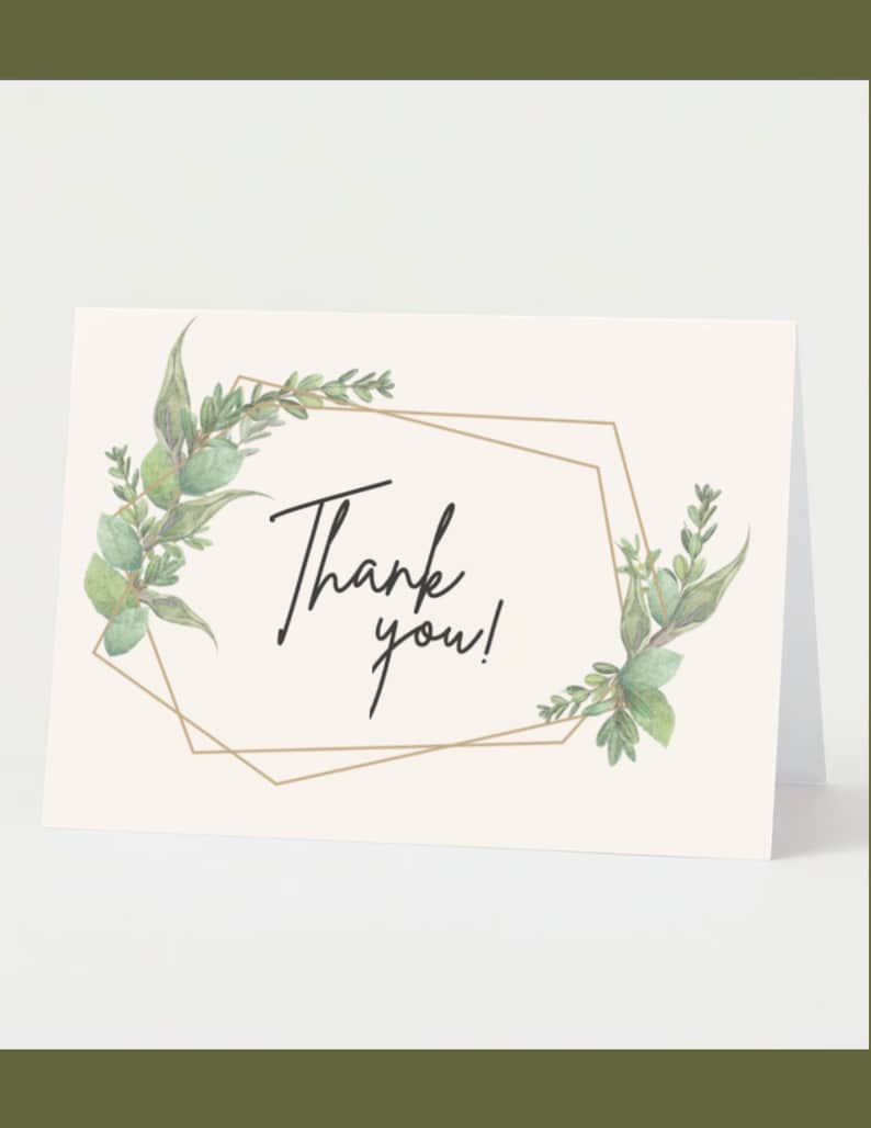 Greenery Thank You Card - Etsy