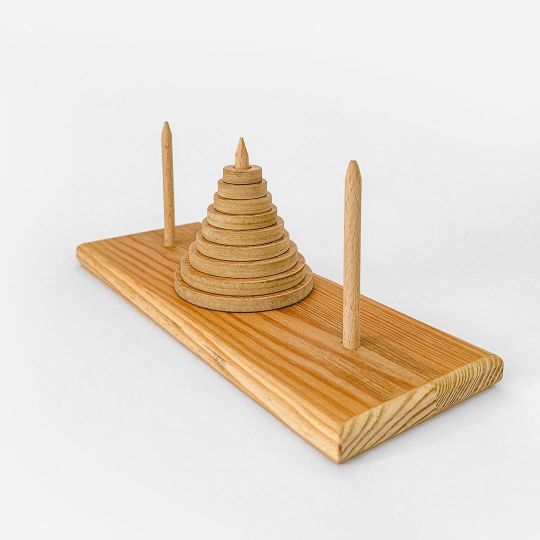 Handmade Wooden Towers of Hanoi Puzzle: Classic Brain Teaser - Etsy