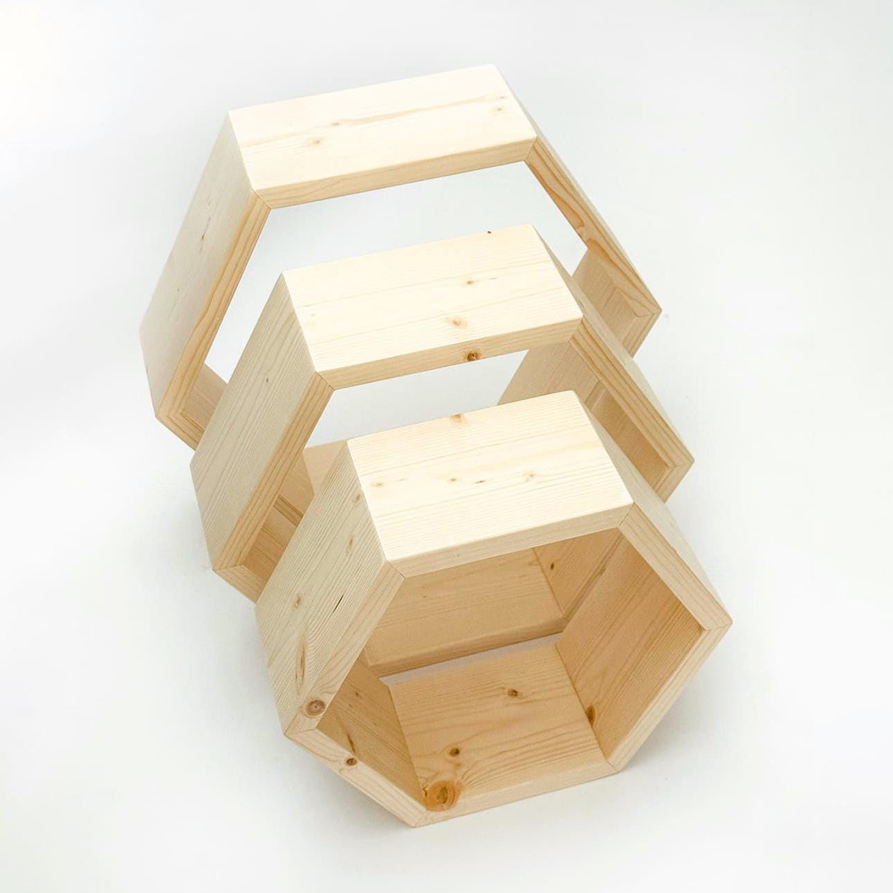 Set of Three Hexagonal Wooden Shelves - Stylish Floating Wall Decor for ...