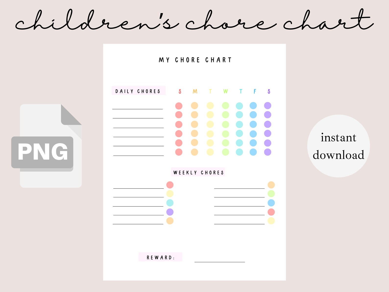 Children's Chore Chart Digital Printable PNG Editable Children's Chore ...