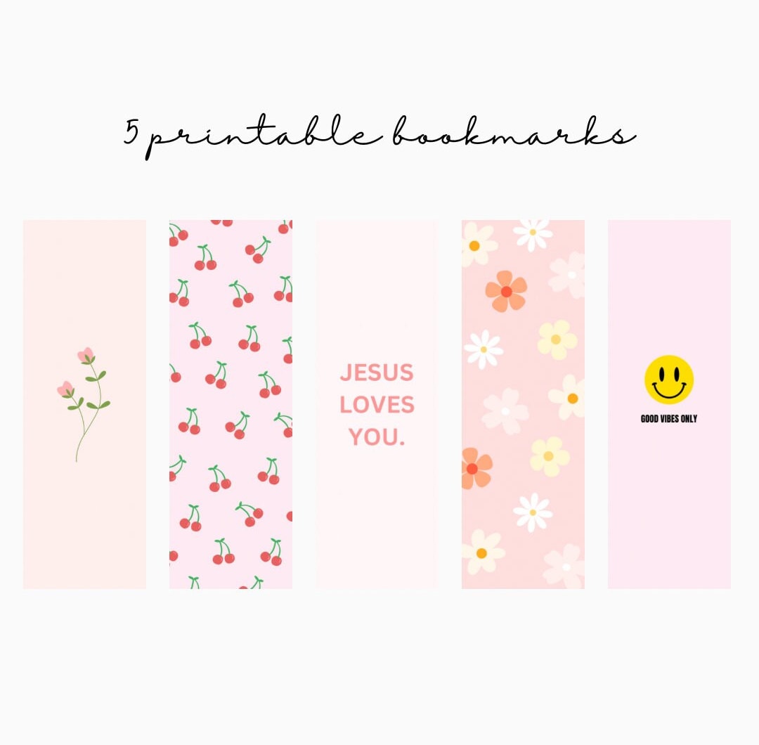 Printable Bookmarks Pink Pack 5 Count Trendy Bookmarks Cute Girly ...