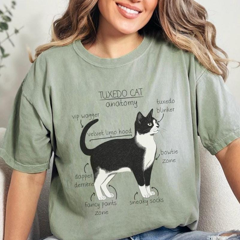 Tuxedo Cat T-shirt Funny Anatomy Shirt, Comfort Colors Cat Lover Tee ...