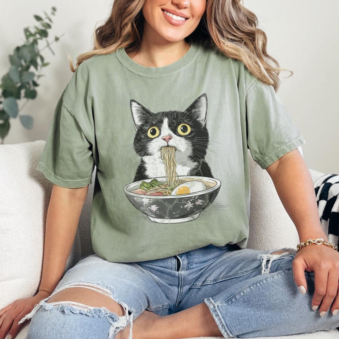 Comfort Colors Tuxedo Cat Eating Ramen T-shirt | Tuxedo Cat Shirt| Cat ...