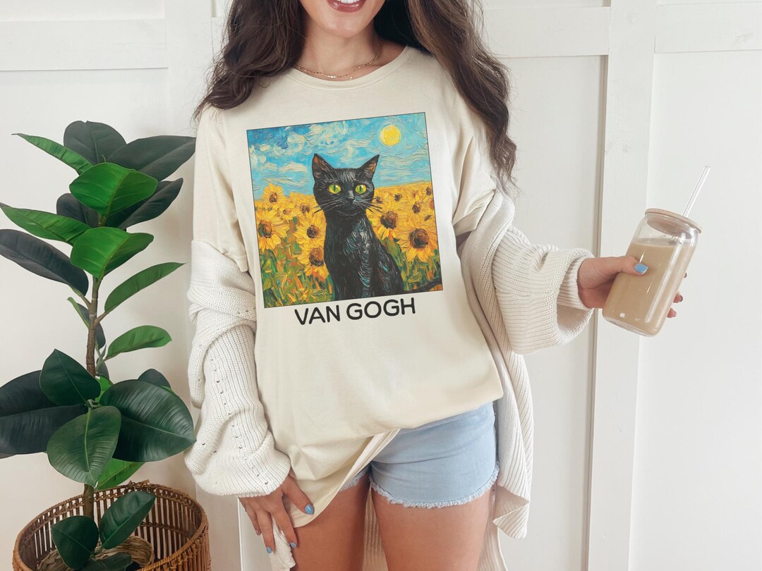 Black Cat in Van Gogh Sunflower T-shirt Cute Kitty in Van Gogh Painting ...