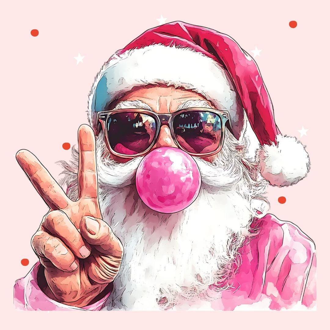 Retro Santa Christmas Blowing Bubble PNG, Funny Santa With Sunglasses ...