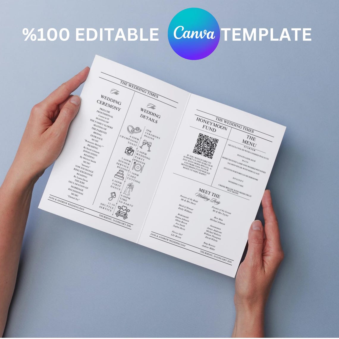 Editable Wedding Template, Fun Ceremony Program Canva Template ...