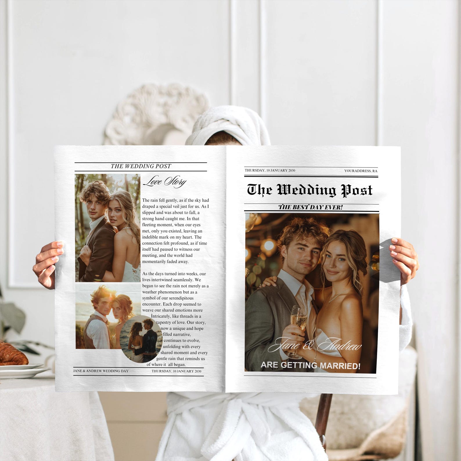 Custom Canva Newspaper Wedding Program Template, Wedding Day Folded ...