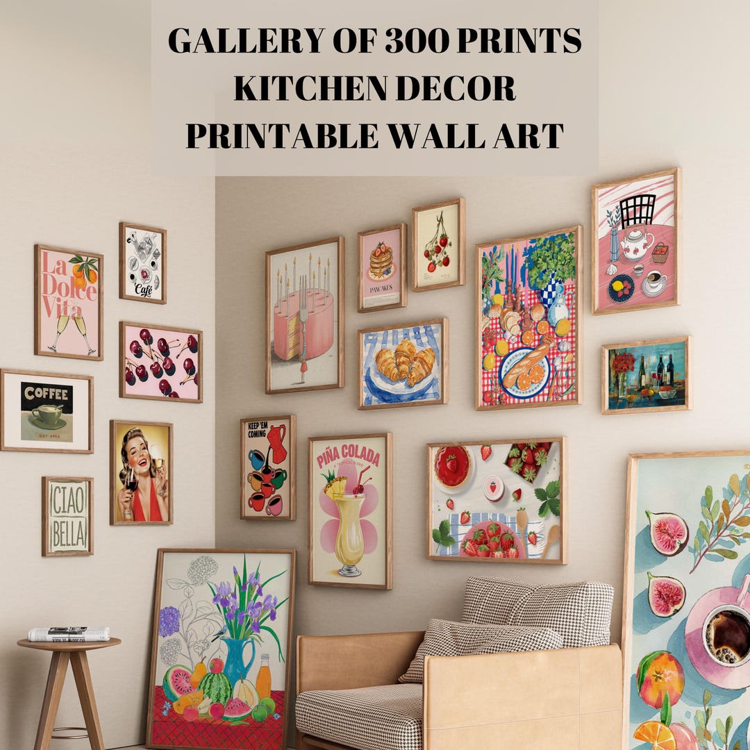 300 Digital Kitchen Art Set Trendy Food Illustrations, Printable Art ...