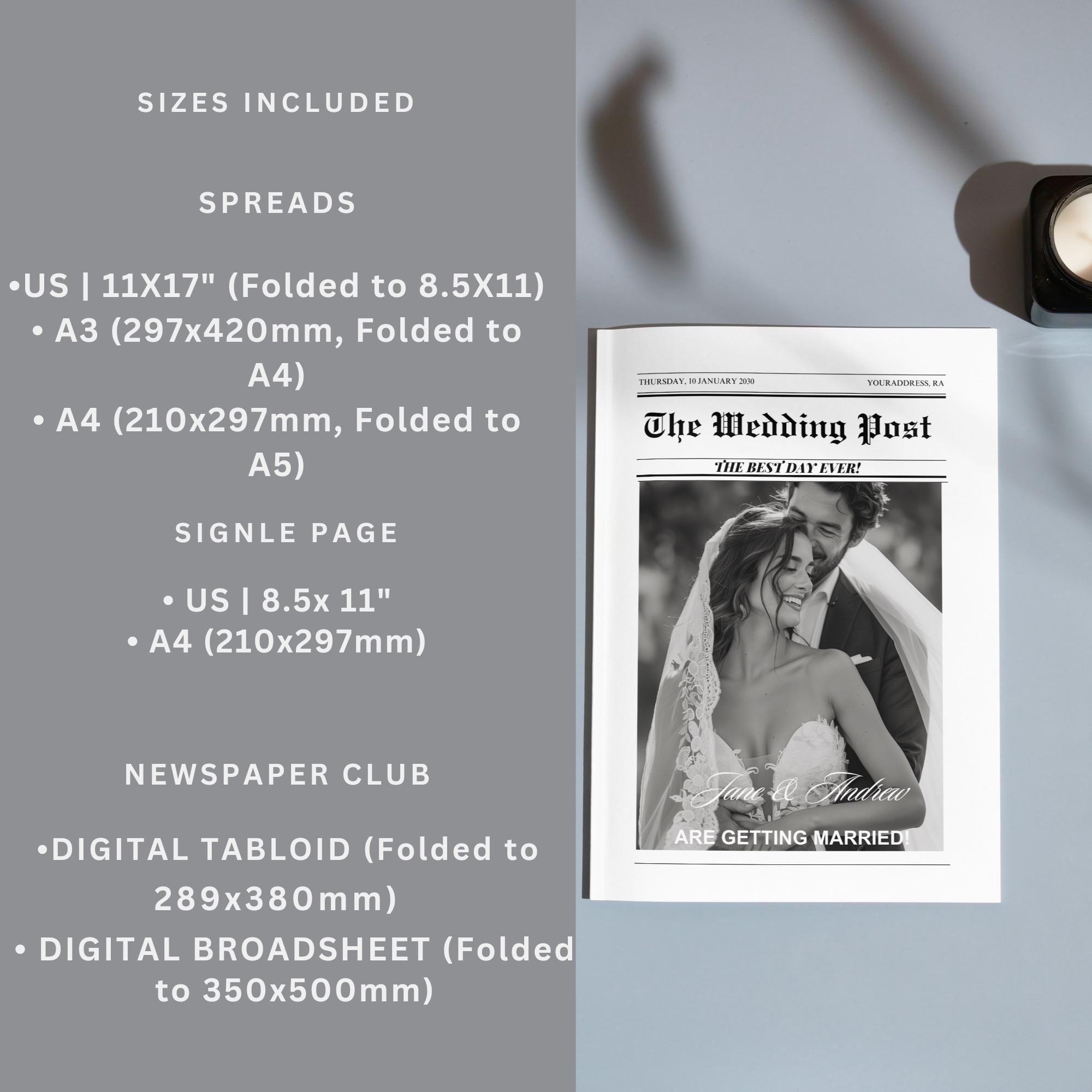 Wedding Day Newspaper Template, Custom Folded Wedding Program, Newlywed ...