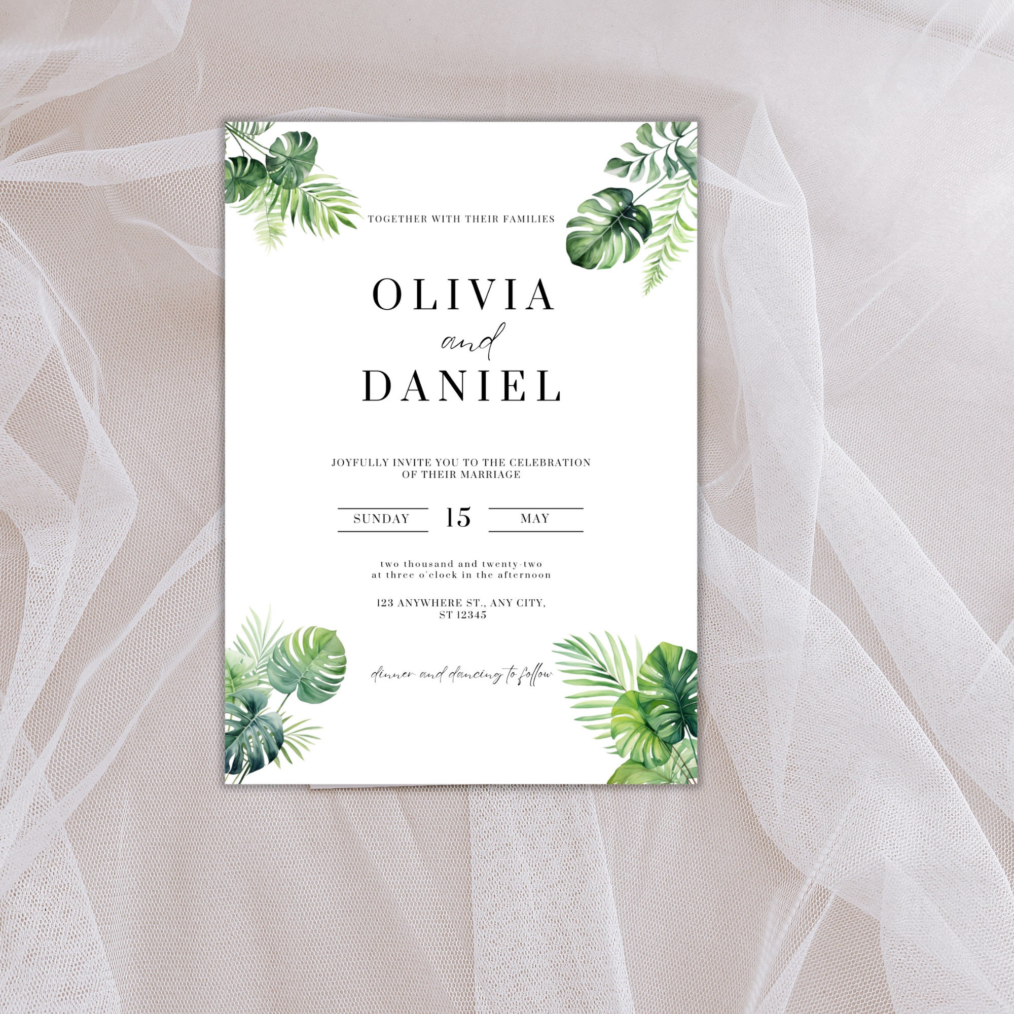 Editable Template Tropical Wedding Invitation Suite, 5x7 Wedding Invite Card, Wedding Invite ...